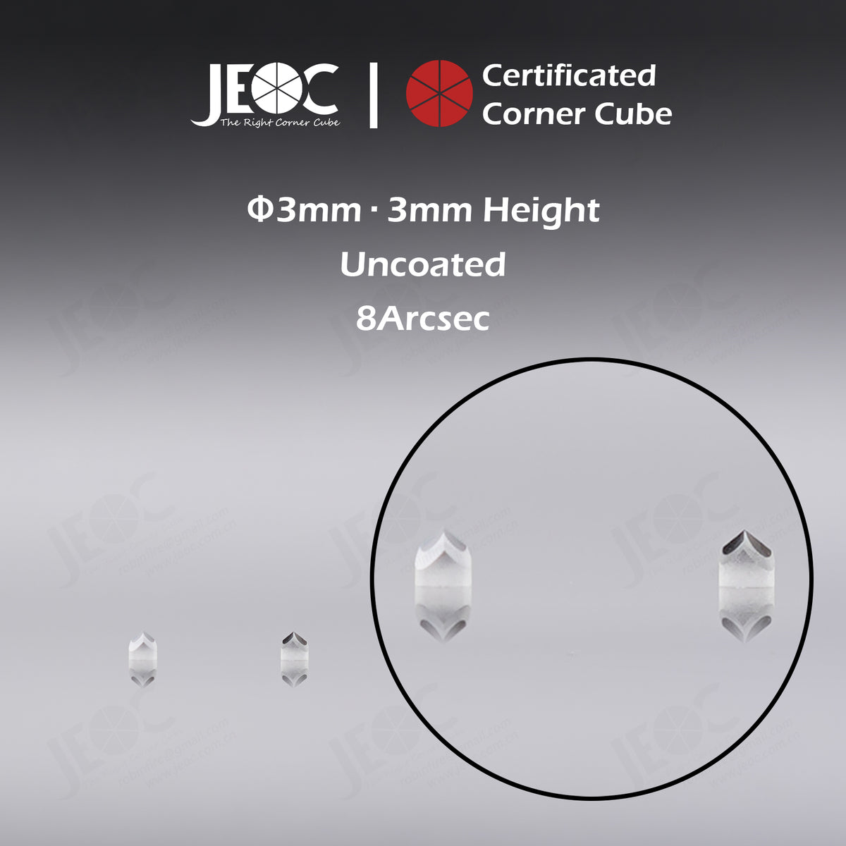 JEOC Certificated Corner Cube, 3mm Diameter, 3mm Height reflective pri ...