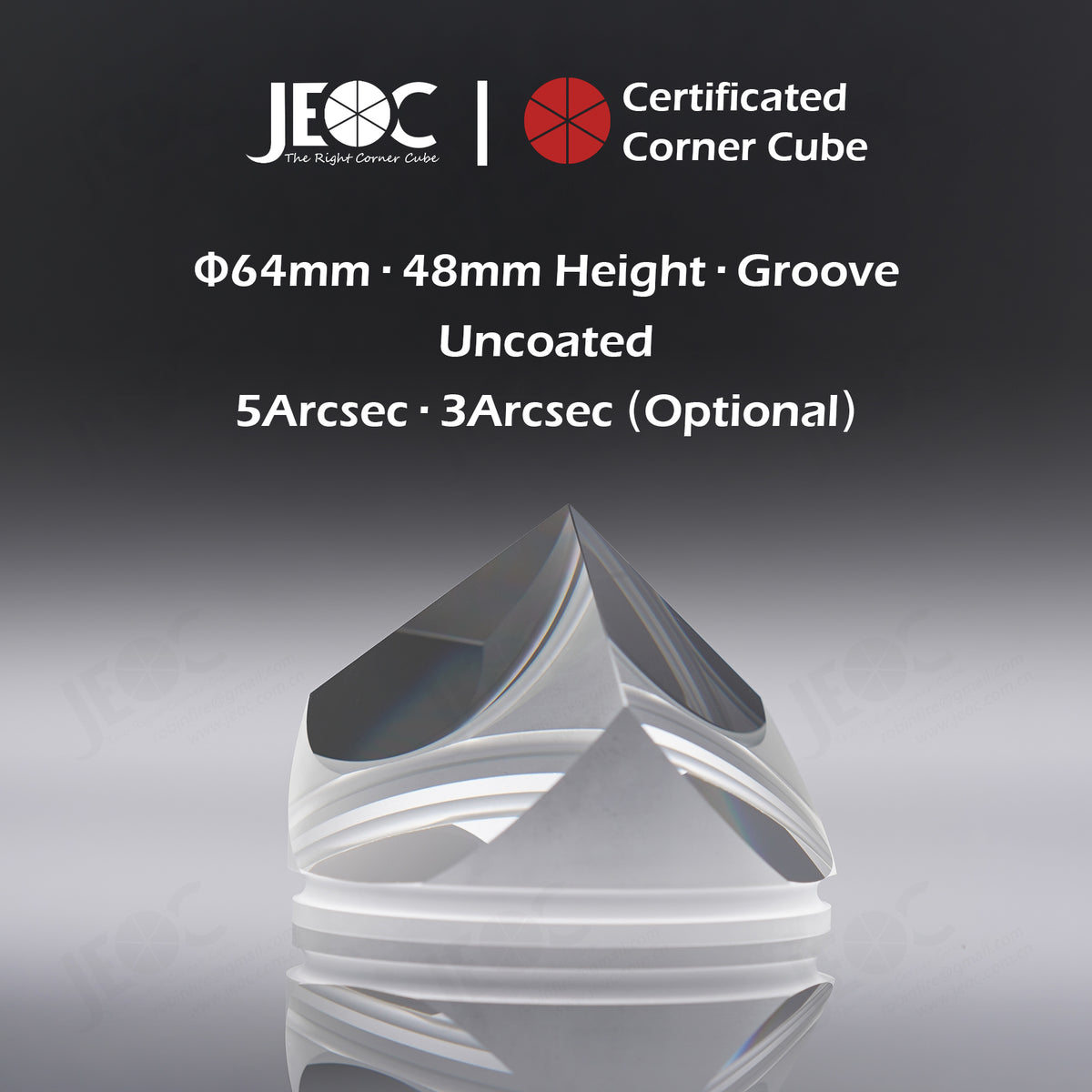 JEOC Certificated Corner Cube, 64mm Diameter, 48mm Height reflective p ...