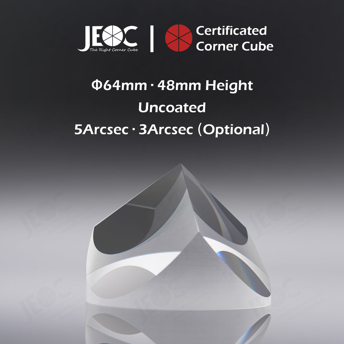 JEOC Certificated Corner Cube, 64mm Diameter, 48mm Height reflective p ...